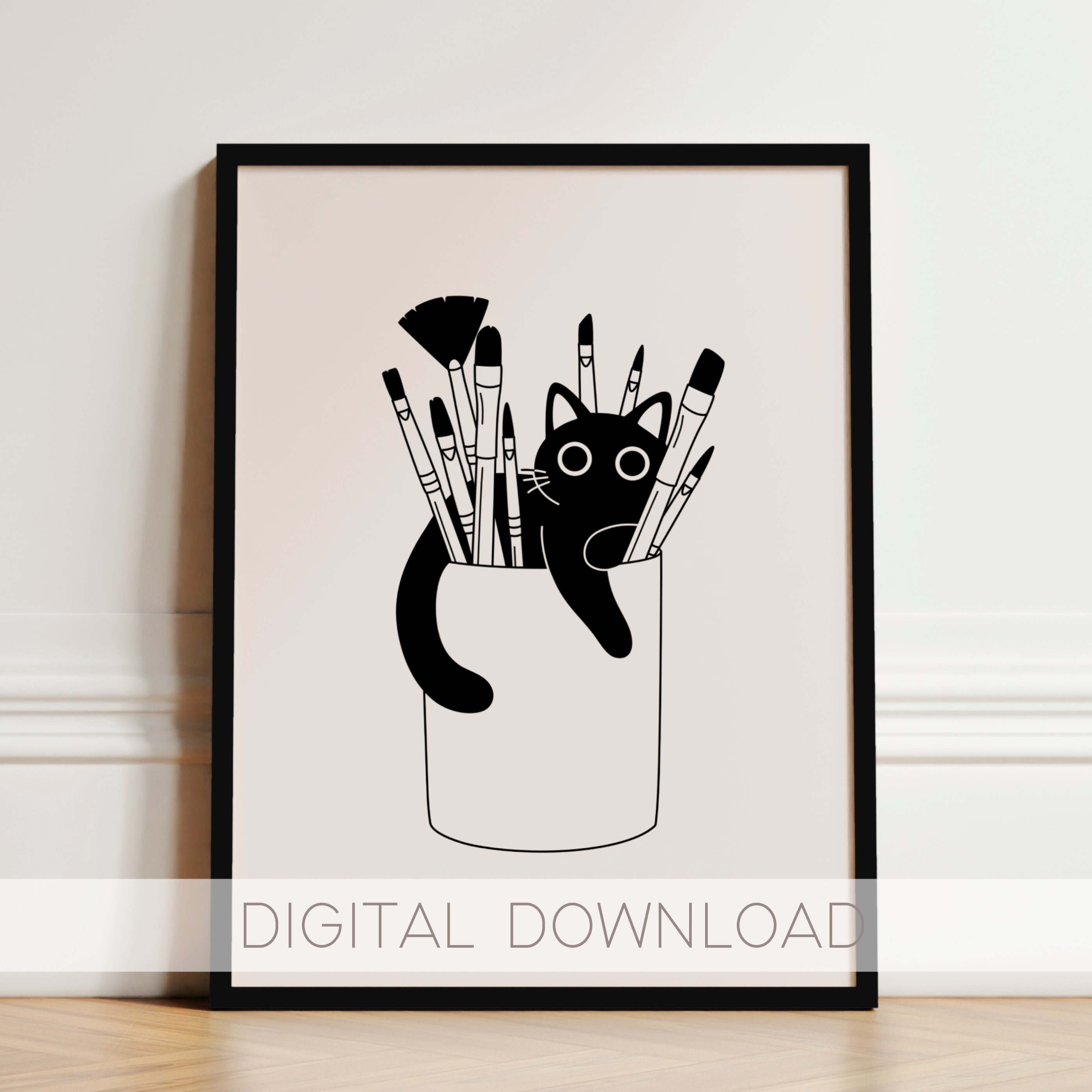 Printable Cat Paint Brushes Digital Art, Art Studio Decor, Paint Brush ...