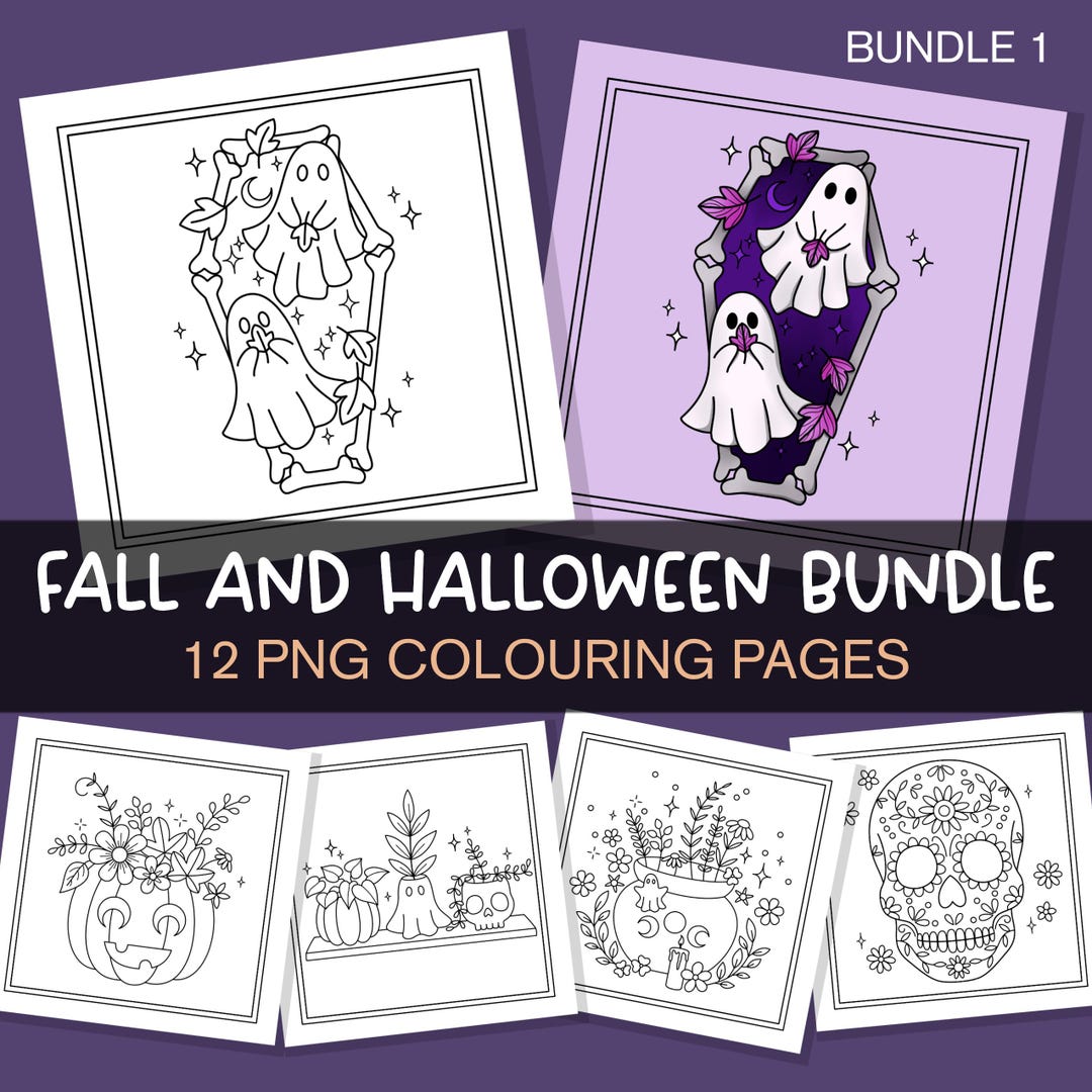 Fall and Halloween Colouring Page Bundle 1, Downloadable Colouring ...