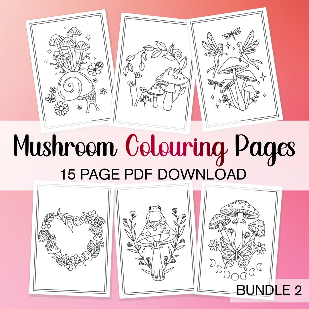 Mushroom Colouring Page Bundle 2, Mushrooms Coloring Page Coloring in ...