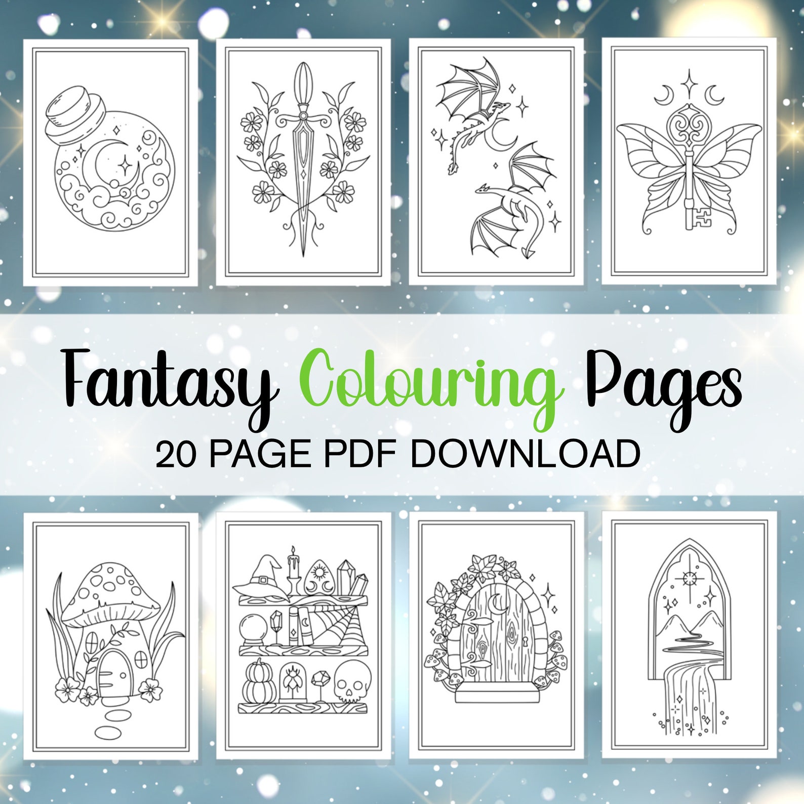 Fantasy Colouring Page Bundle, Whimsical Coloring Pages, Magic Coloring ...