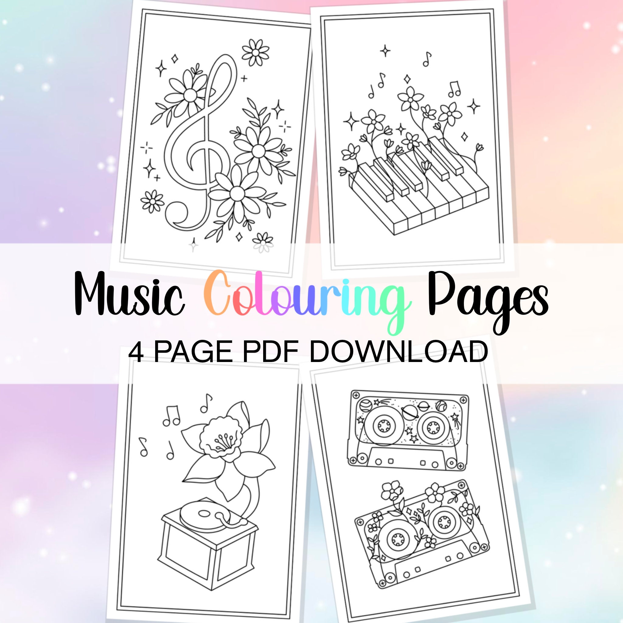 Music Colouring Page Bundle, Cute Coloring Page Coloring Musical ...