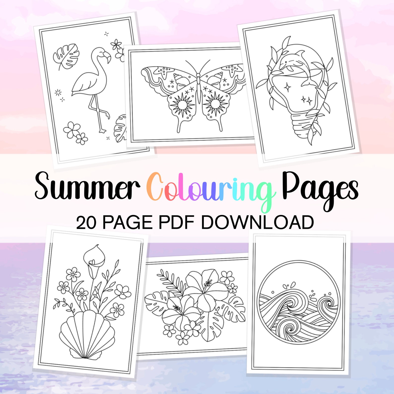 Summer Colouring Page Bundle, Beach Coloring Pages, Ocean Coloring in ...