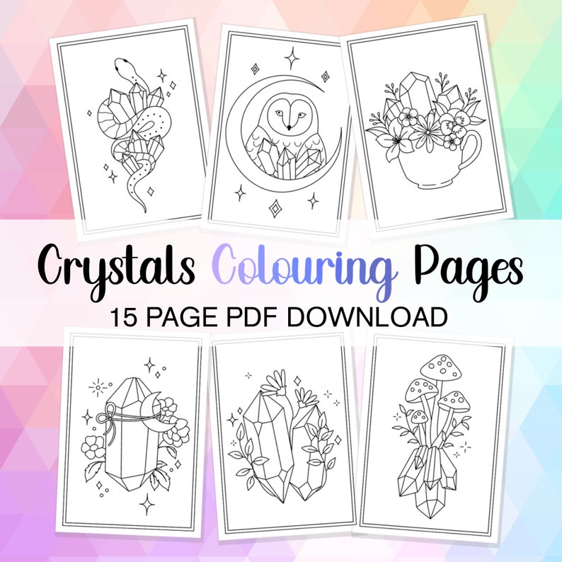 Crystals Colouring Page Bundle, Witchy Coloring Page, Whimsical Bundle ...