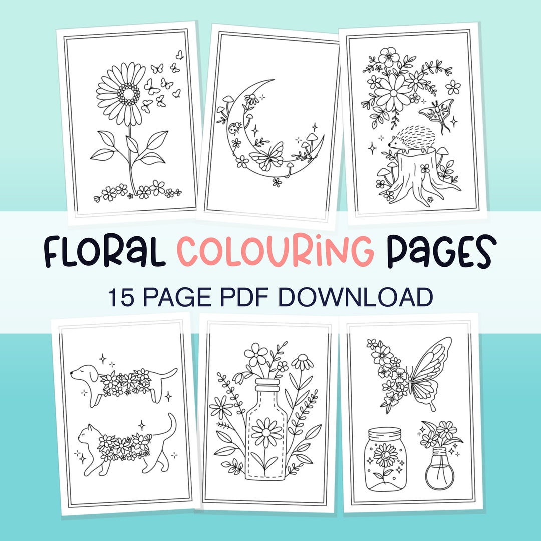 Floral Colouring Page Bundle, Flowers Coloring Page Simple Adult ...