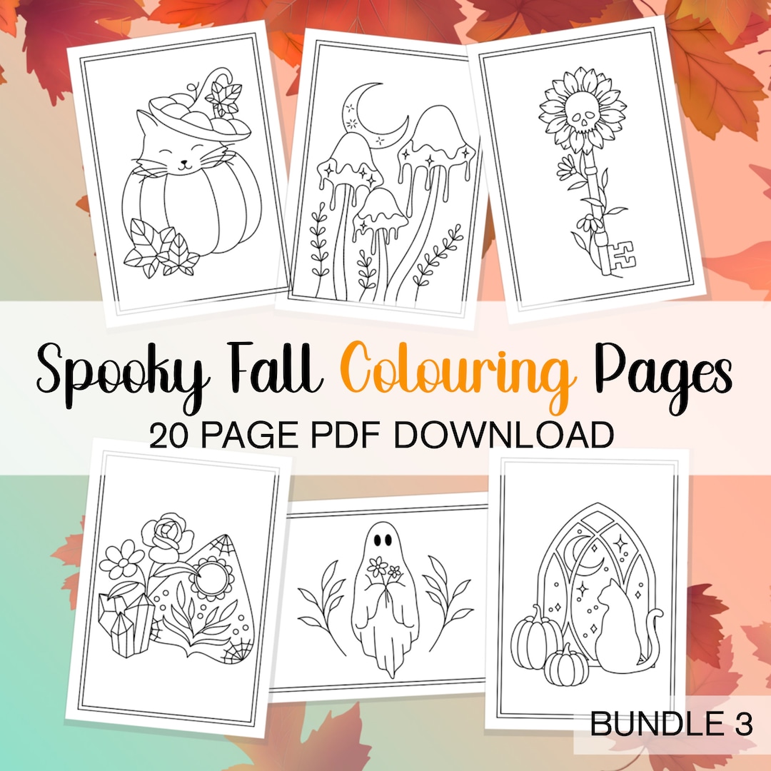 Spooky Fall Colouring Page Bundle 3, Autumn Coloring Pages, Fun ...