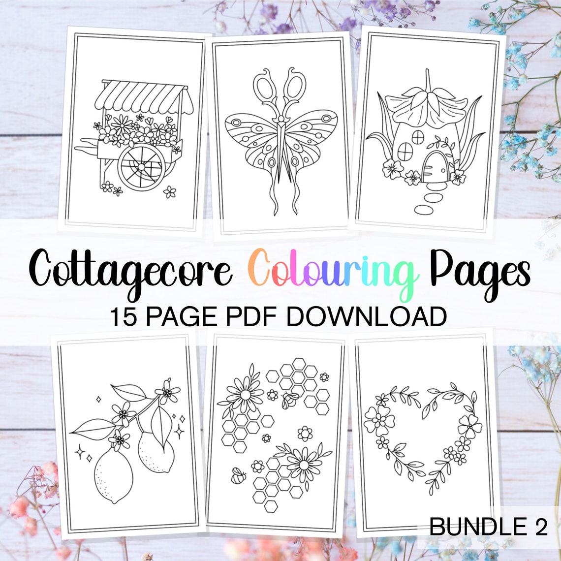 Cottagecore Colouring Page Bundle 2, Cute Coloring Page Coloring Cozy ...