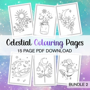 Celestial Colouring Page Bundle 2, Cosmic Coloring Page Coloring in ...