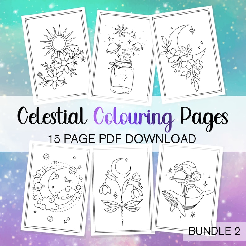 Celestial Colouring Page Bundle 2, Cosmic Coloring Page Coloring in ...