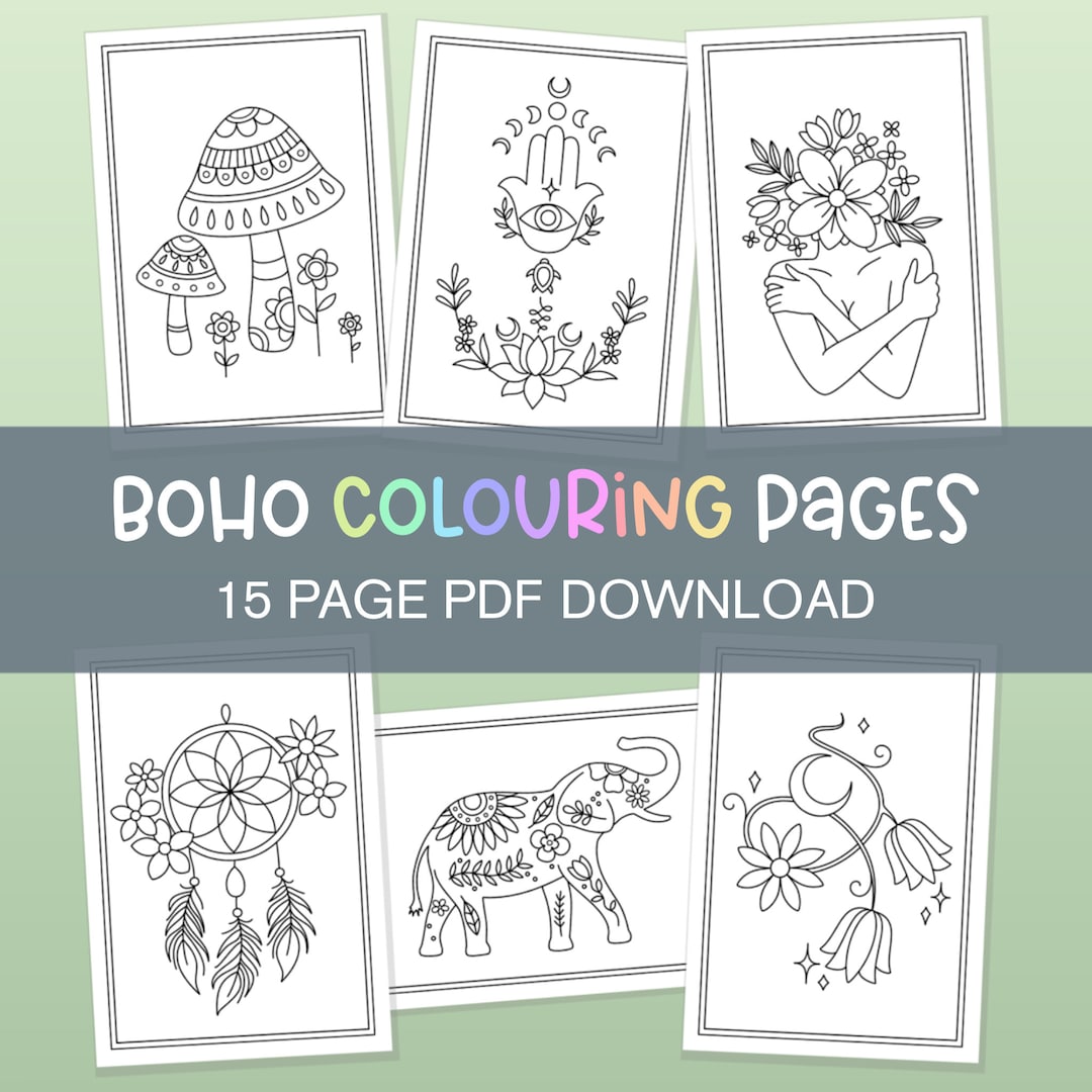 Boho Colouring Page Bundle, Bohemian Coloring Page, Calming Coloring ...