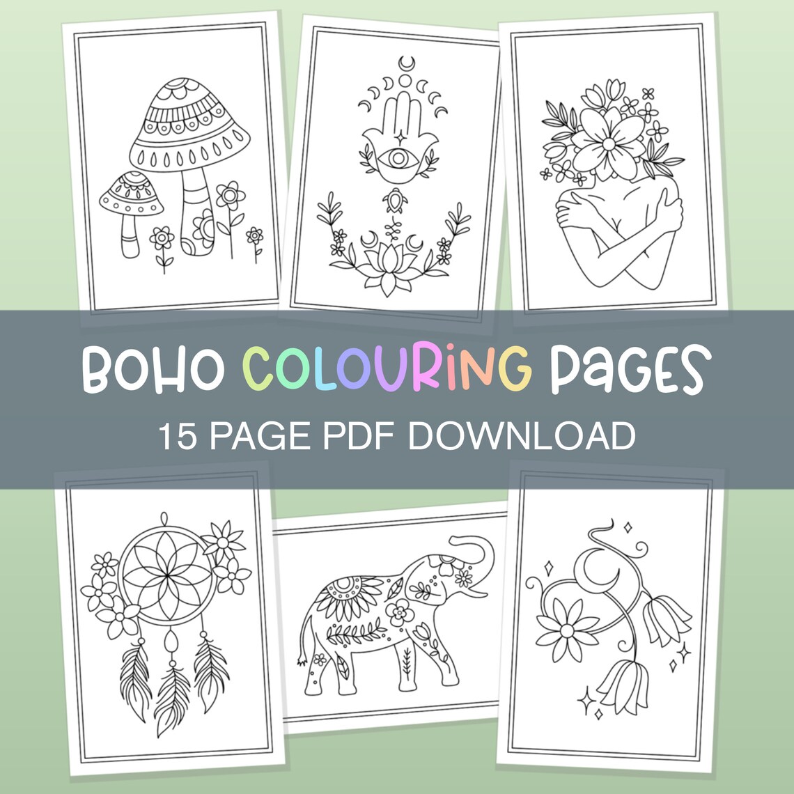 Boho Colouring Page Bundle, Bohemian Coloring Page, Calming Coloring ...