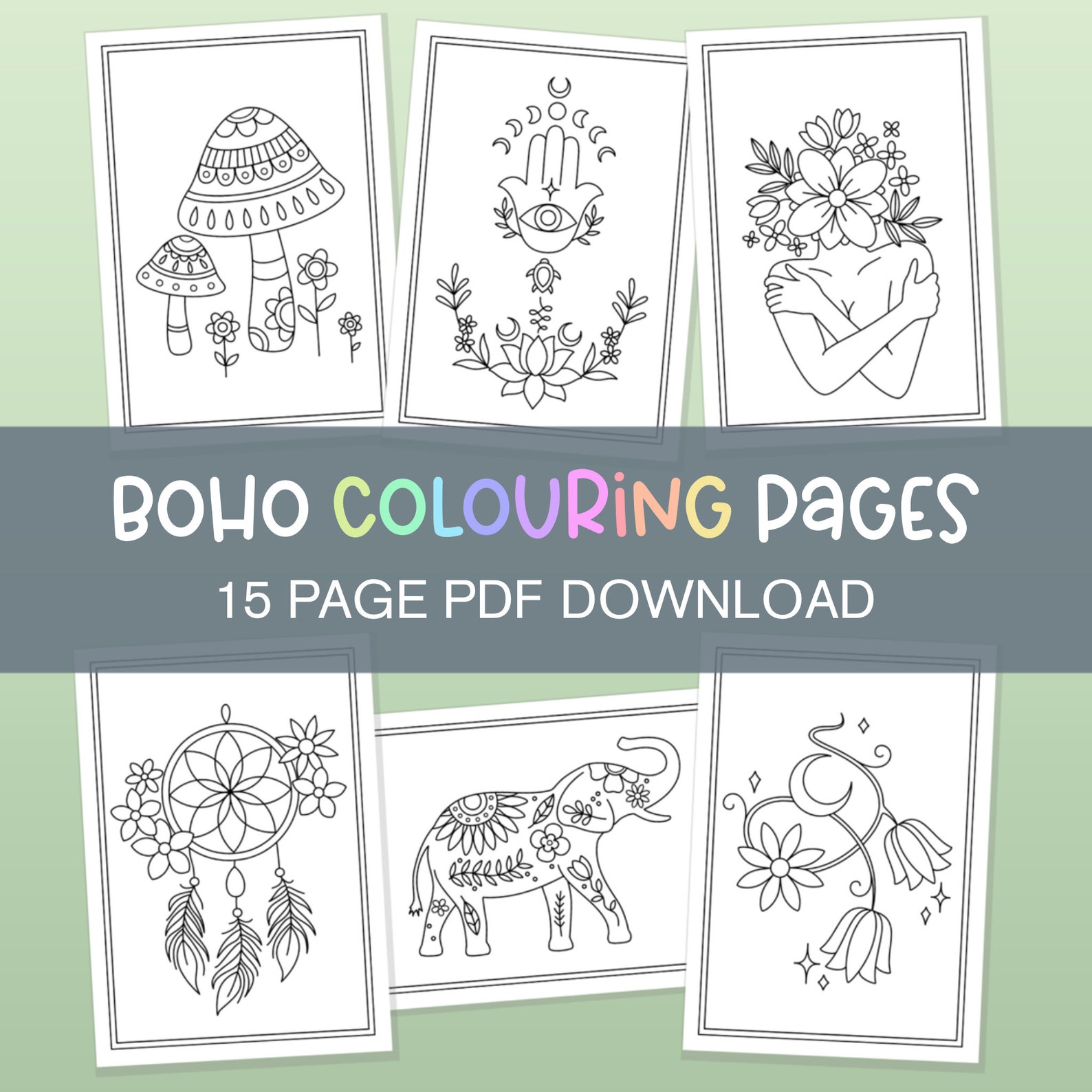 Boho Colouring Page Bundle, Bohemian Coloring Page, Calming Coloring ...