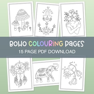 Boho Colouring Page Bundle, Bohemian Coloring Page, Calming Coloring ...