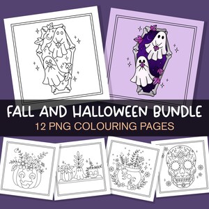 Fall and Halloween Colouring Page Bundle 1, Downloadable Colouring ...