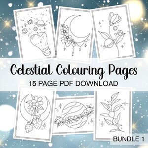 Celestial Colouring Page Bundle 1, Cosmic Coloring Page Coloring in ...