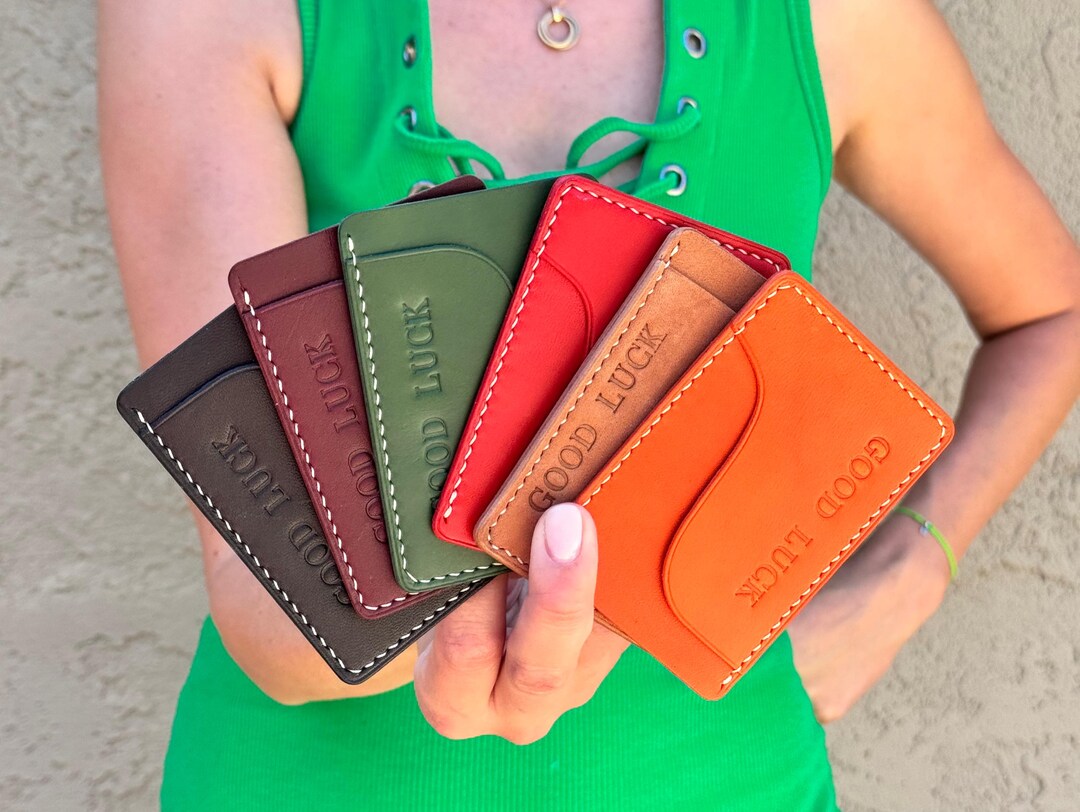 Custom Leather Credit Card Holder - Slim Bifold Wallet - Personalized ...