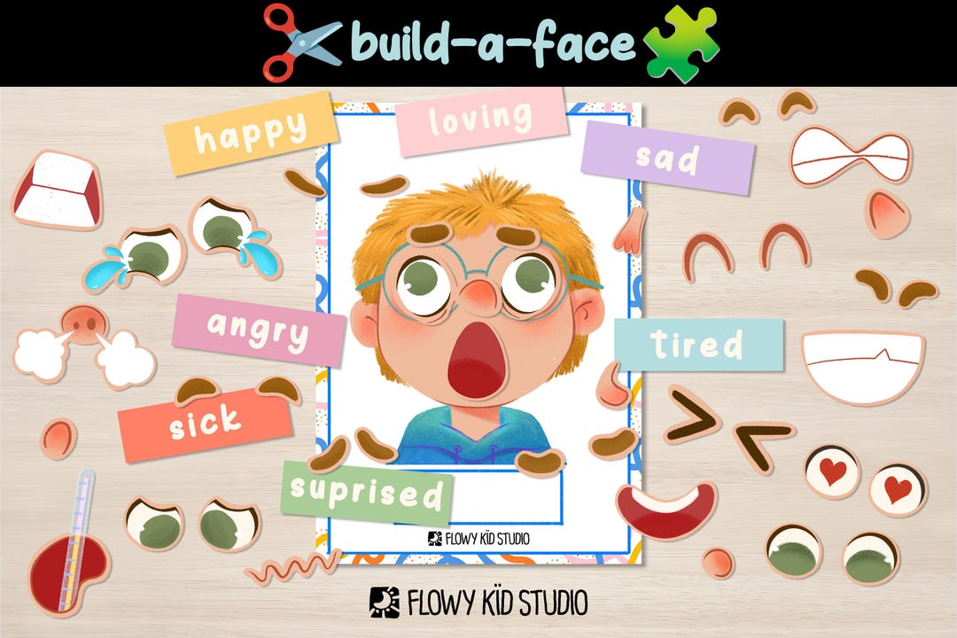 Build-a-face Printable for Preschoolers Boy Version | Emotions Game for ...