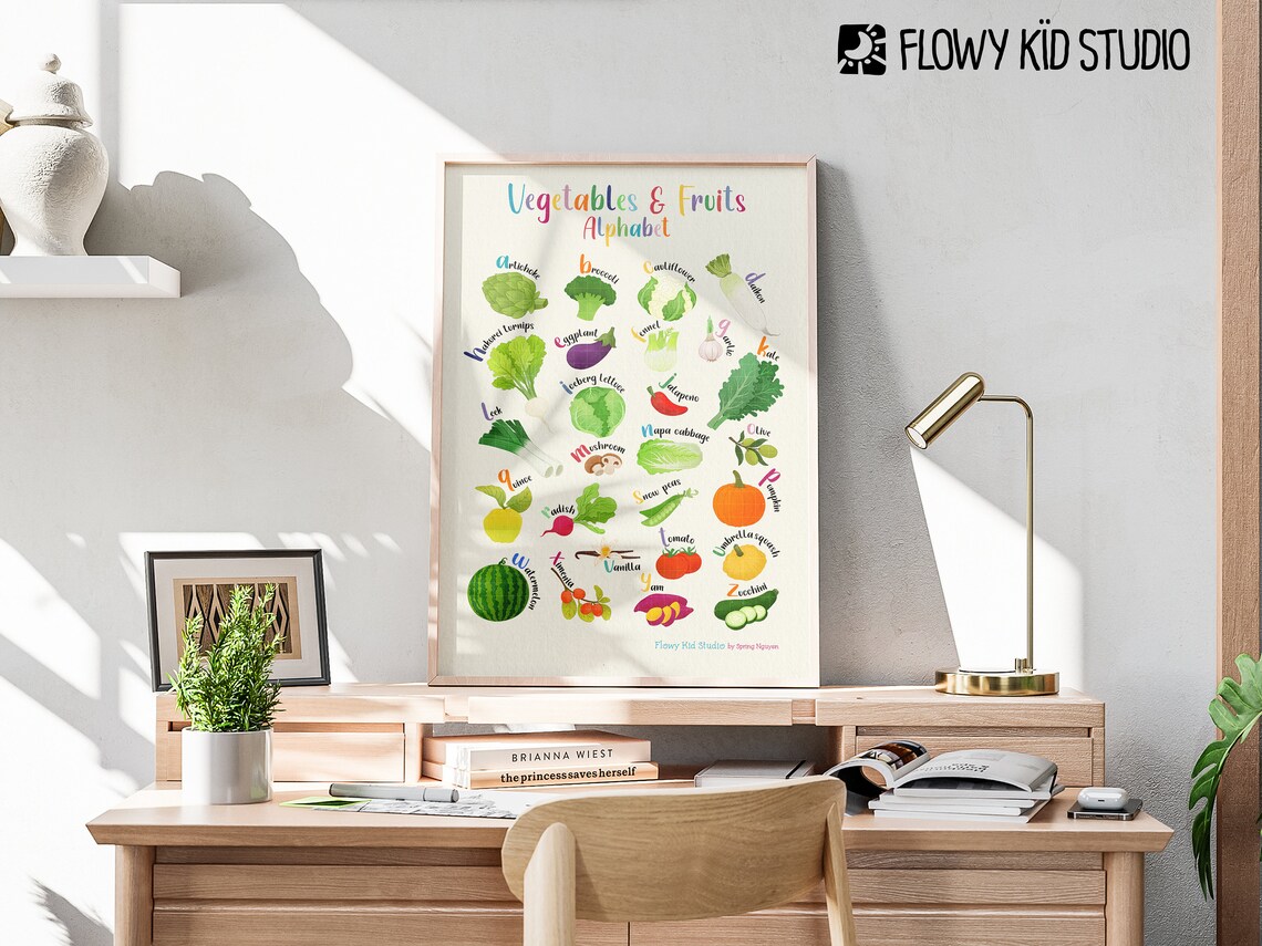 Vegetables and Fruits Alphabet Poster, Educational Print, Instant ...