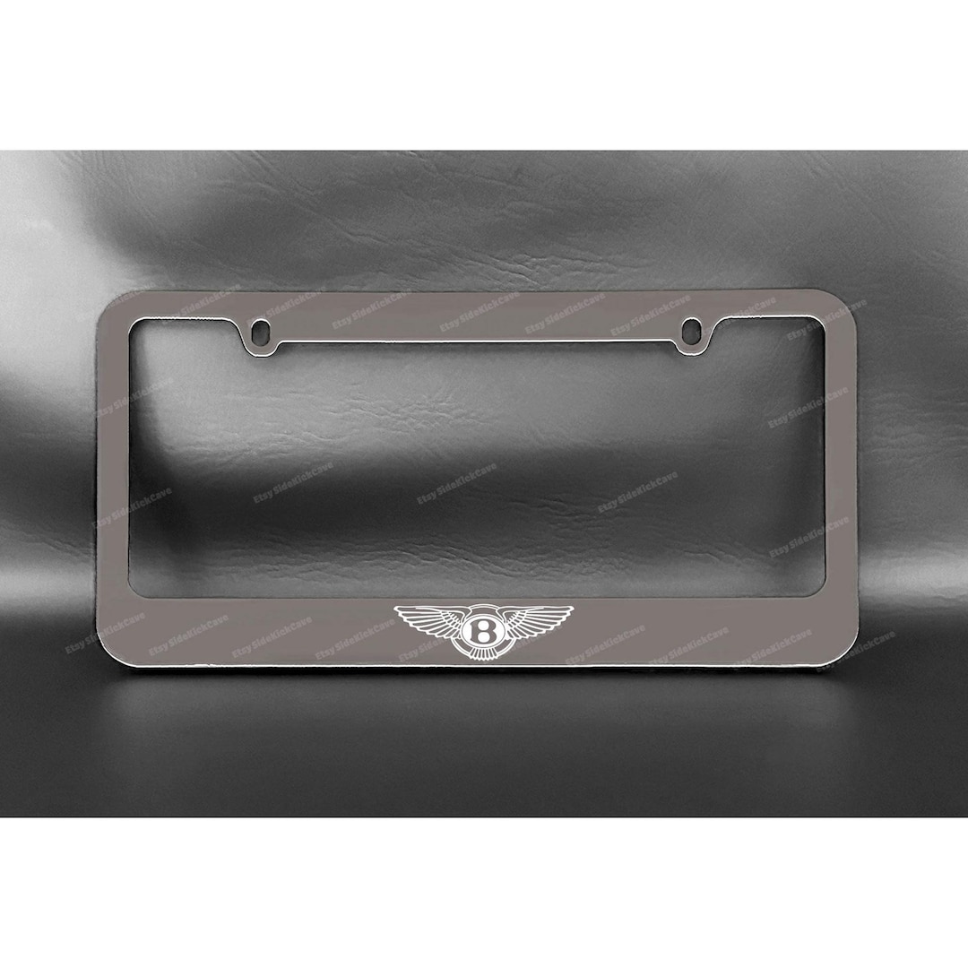 BENTLEY Logo Custom Made License Plate Frame Gun Metal Gray With Mirror ...