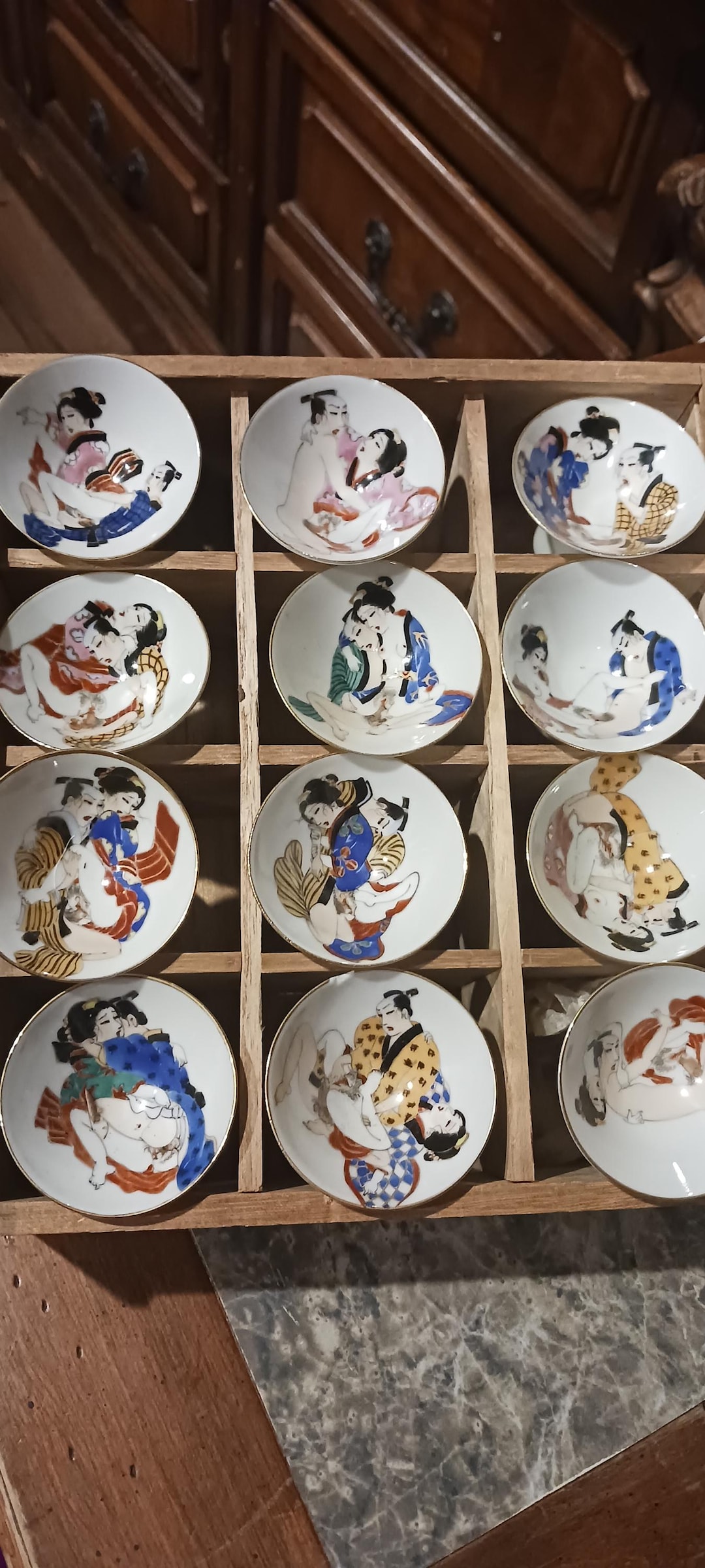 Rare...japanese Shunga Erotica Art Nude Courtesan and Patron Sake Cups ...
