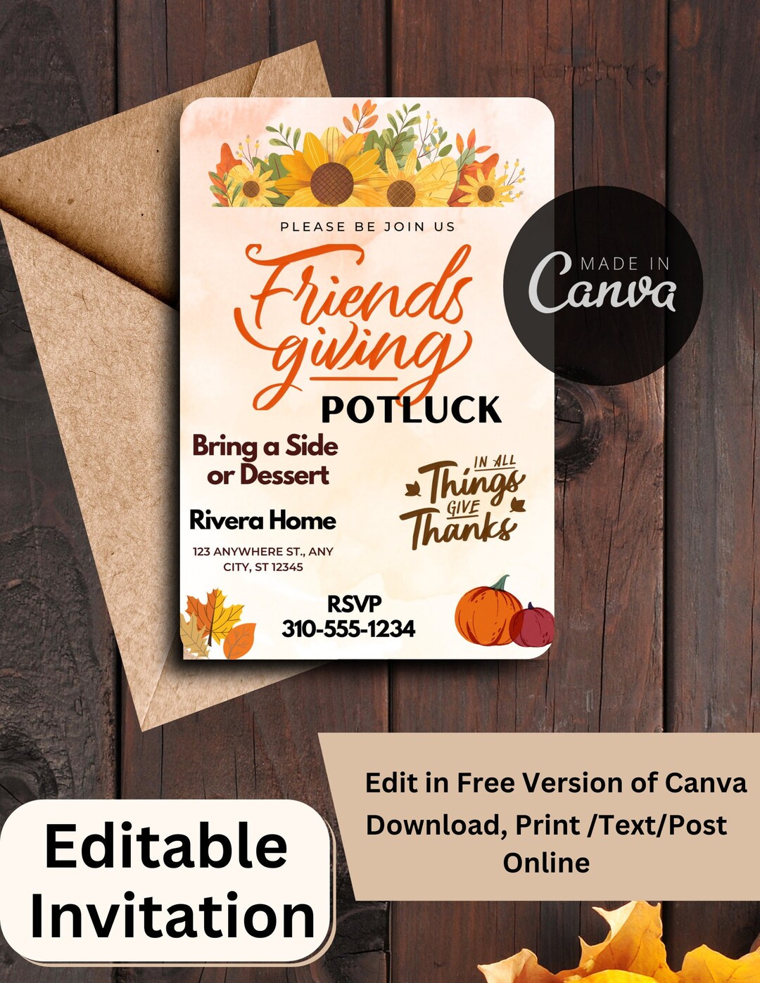 Editable Invitation | Thanksgiving Invitation | Friendsgiving ...