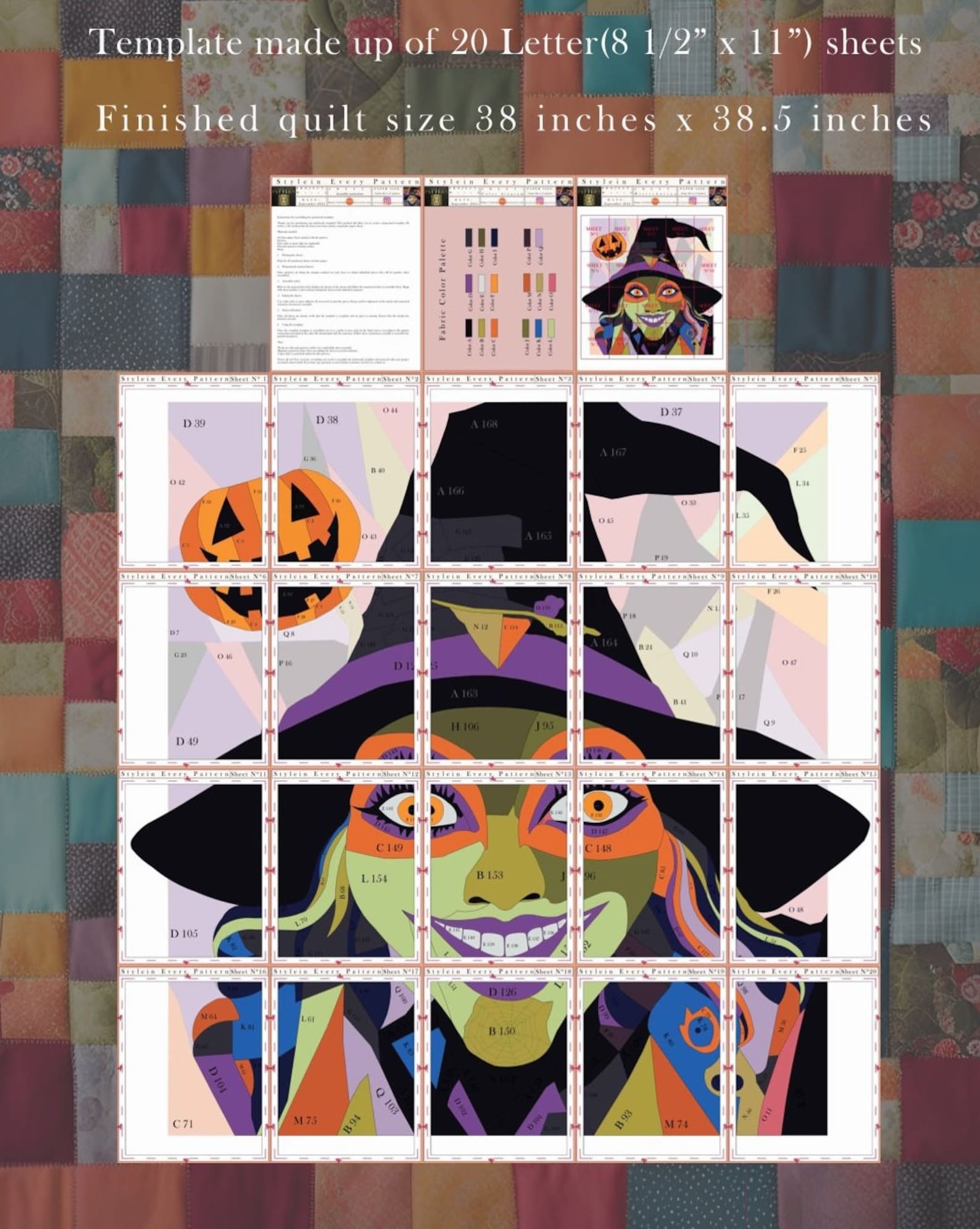 Halloween Patchwork Pattern , Halloween Quilt , Patchwork Witch , Witch ...