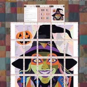Halloween Patchwork Pattern , Halloween Quilt , Patchwork Witch , Witch ...