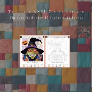 Halloween Patchwork Pattern , Halloween Quilt , Patchwork Witch , Witch ...