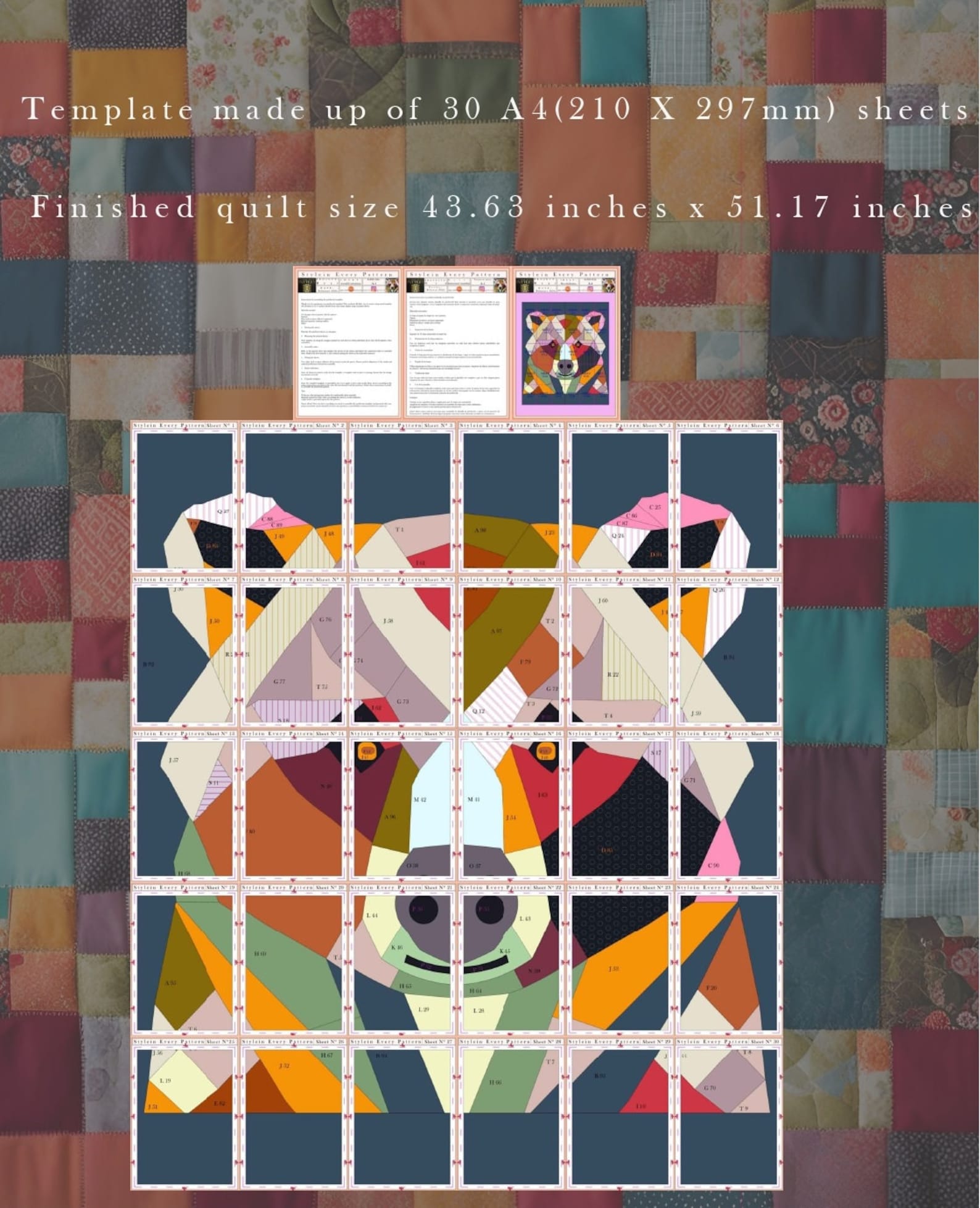 Bear Patchwork Pattern, Bear Quilt Pattern, Bear Sewing Pattern, Animal Quilt, Animal Patchwork ...