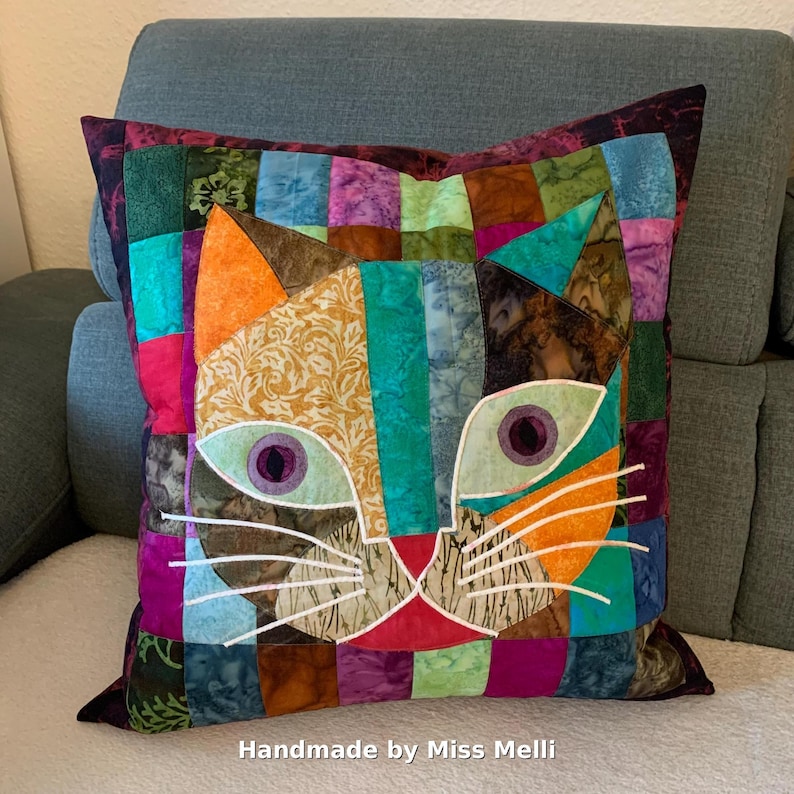 Cat Quilt Block Cushion Pattern: Modern Appliqué Patchwork (PDF Pattern ...