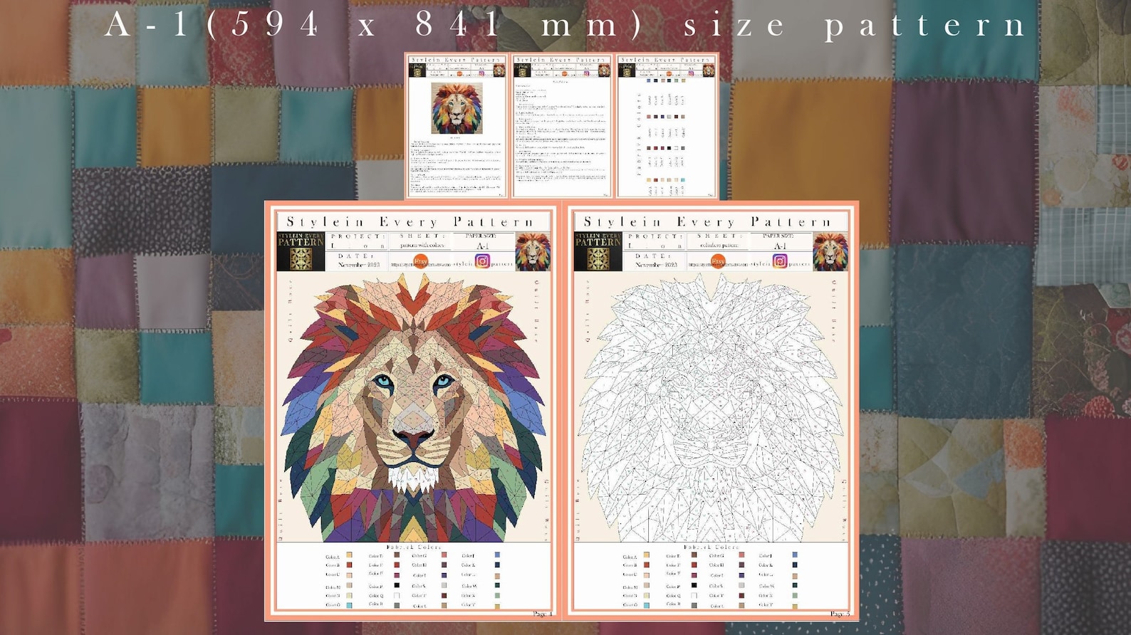 Motif de lion en patchwork , Conception de lion pour motif de ...