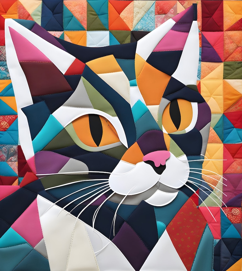 Cat Patchwork Pattern , Animal Patchwork Project , Cat Quilt Design ...
