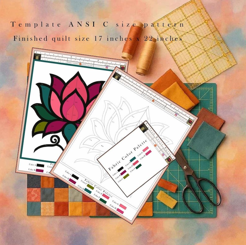 Lotus Flower Quilt Pattern: Floral Patchwork Design (PDF Download ...