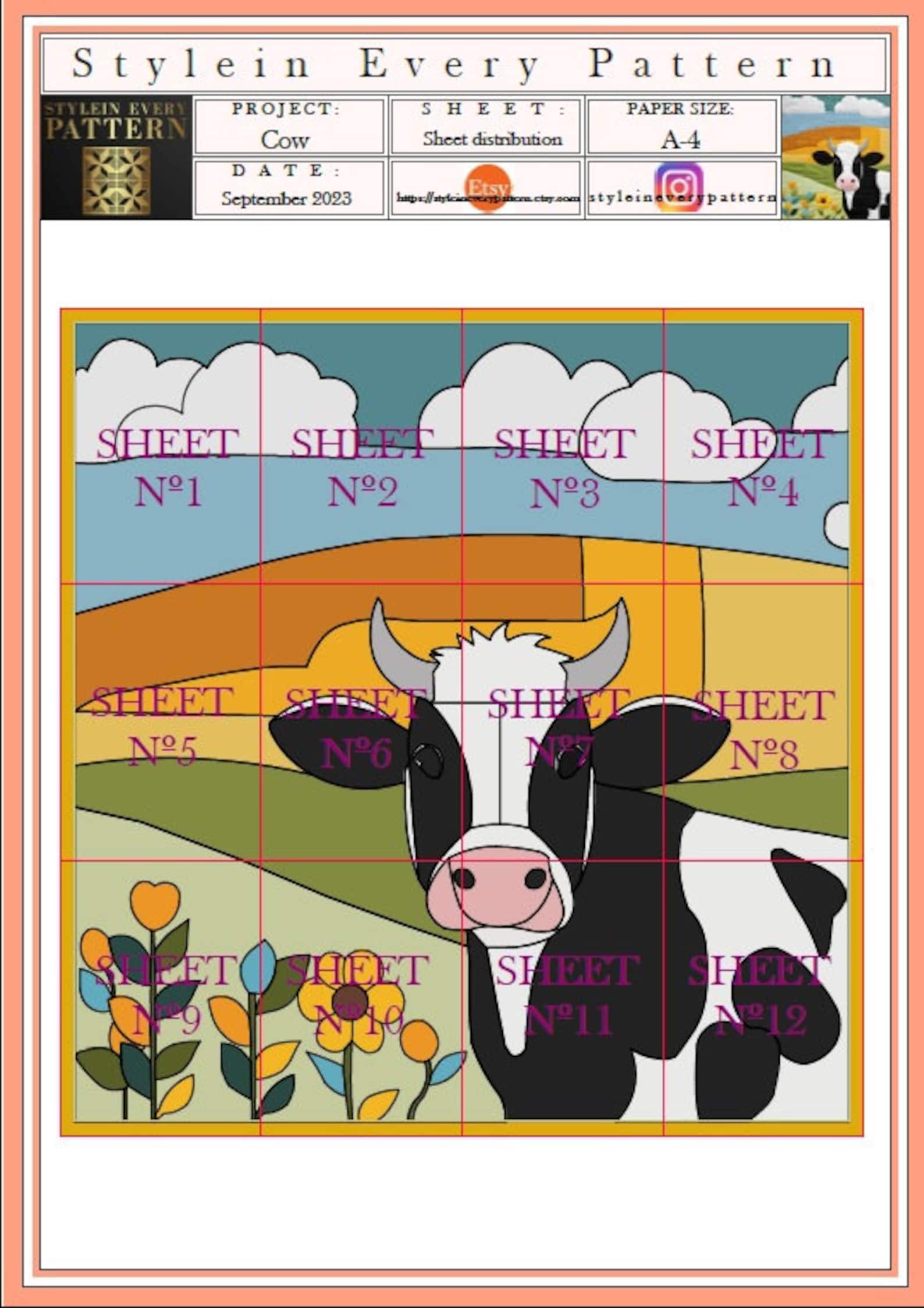 Cow Quilt Pattern ,PDF Quilt Pattern ,cow Patchwork Pattern ,PDF ...