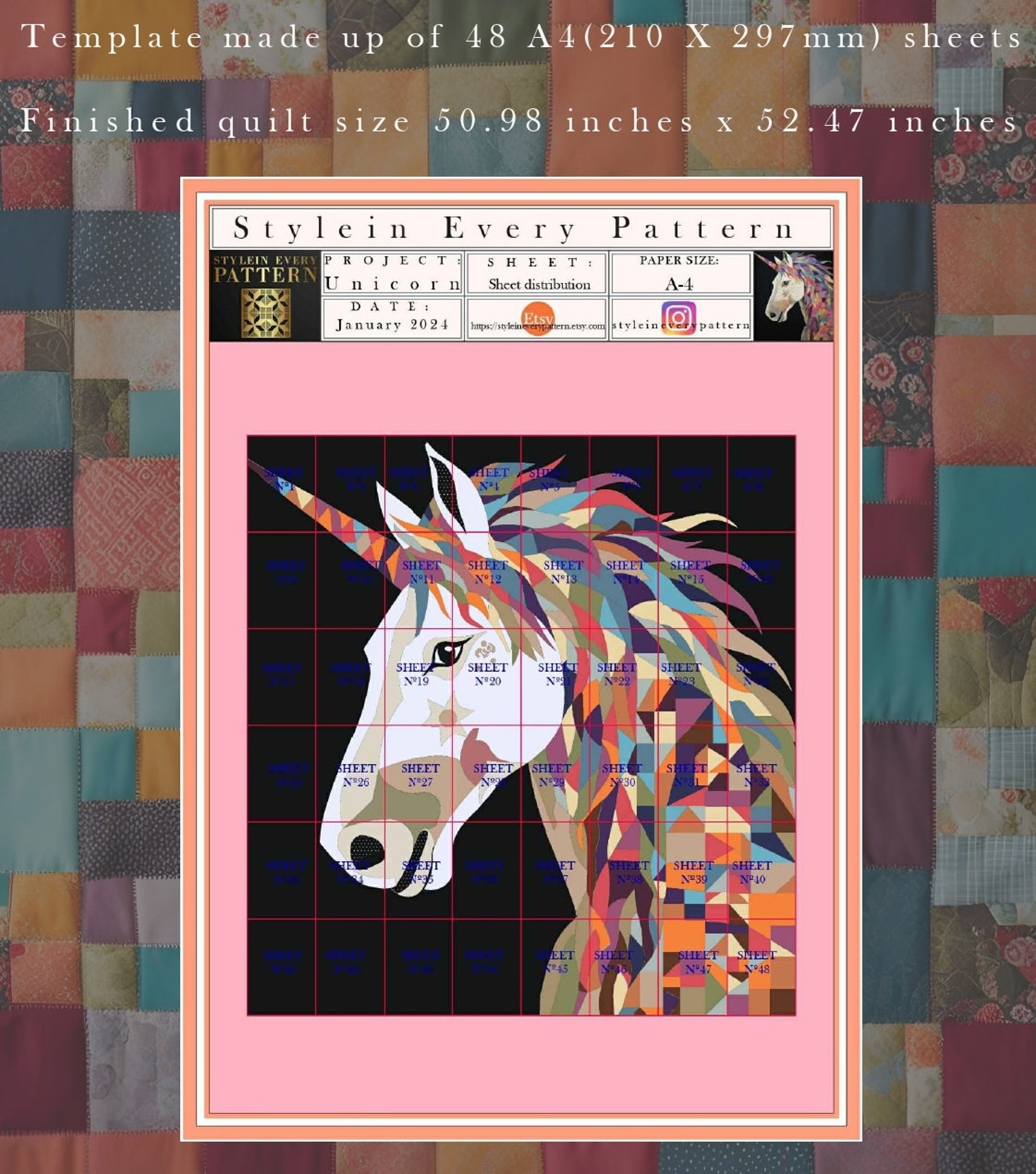 Unicorn Patchwork Pattern , Animal Patchwork , Unicorn Quilt Pattern ...