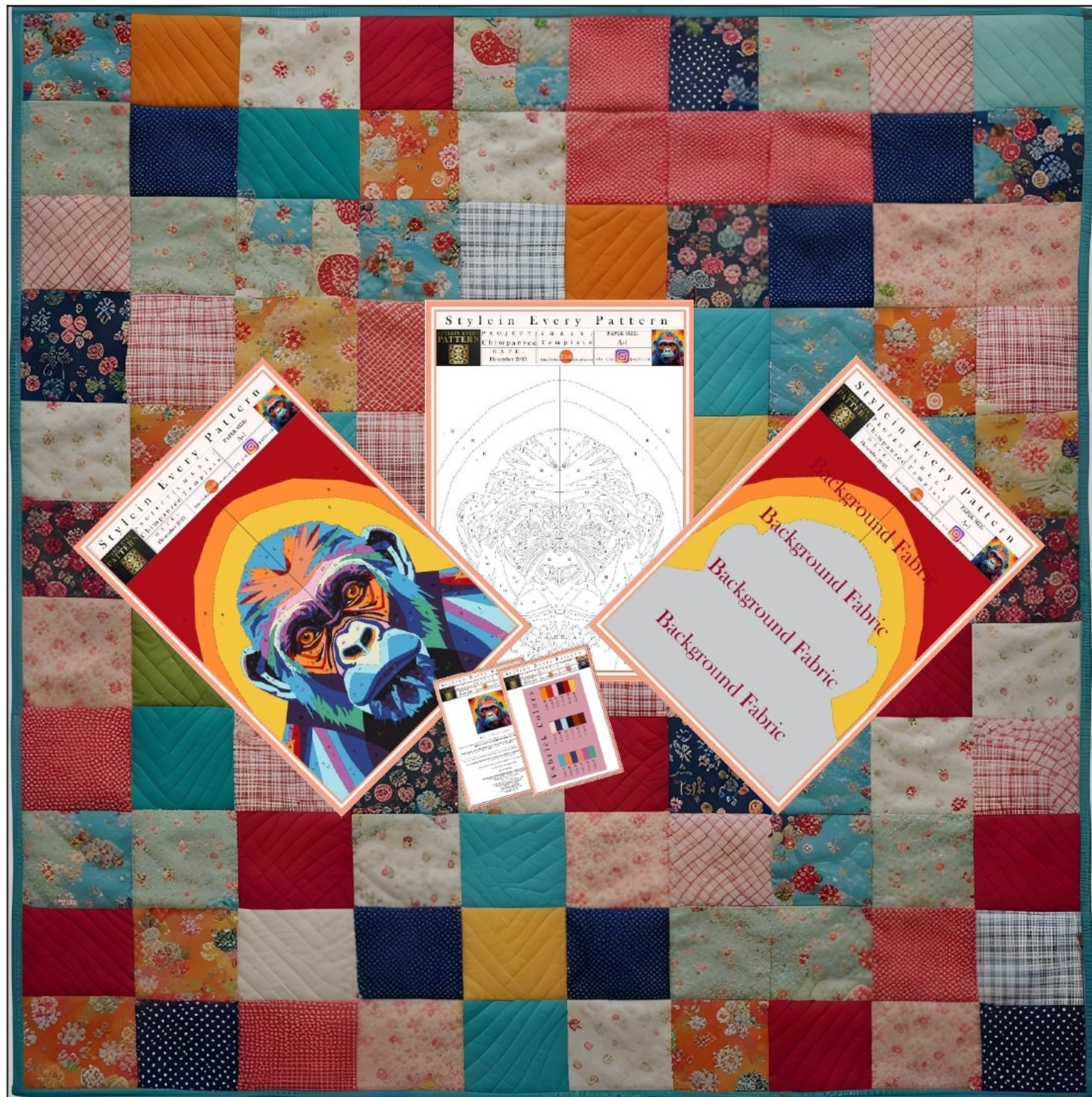 Monkey Quilt Pattern ,monkey Patchwork Pattern ,pdf Quilt Pattern ...