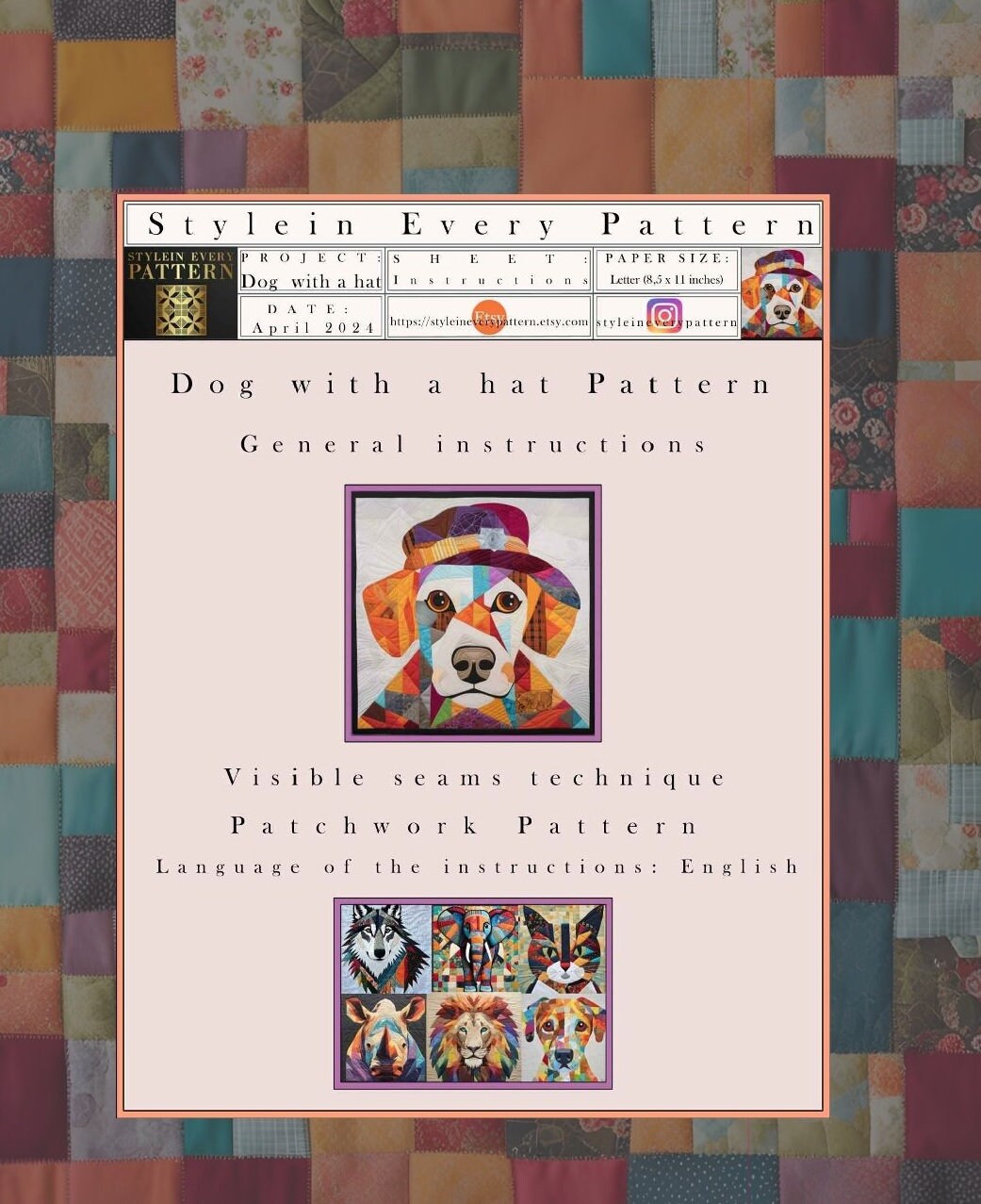 Dog Patchwork Pattern , Dog Sewing Pattern , Dog Patchwork Pattern With ...