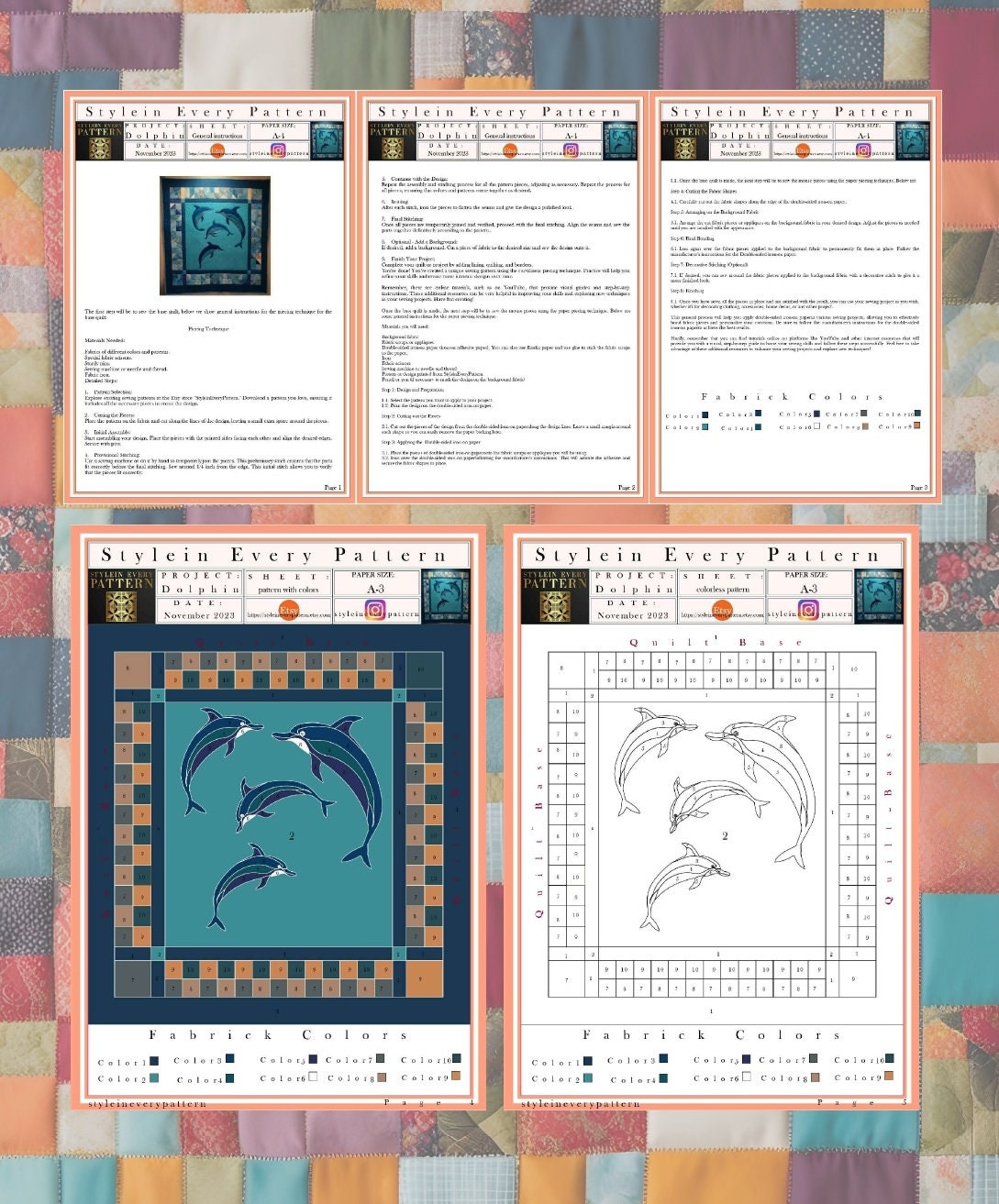 PDF Patchwork Template for Dolphin Quilt , Paper Piecing and Piecing ...