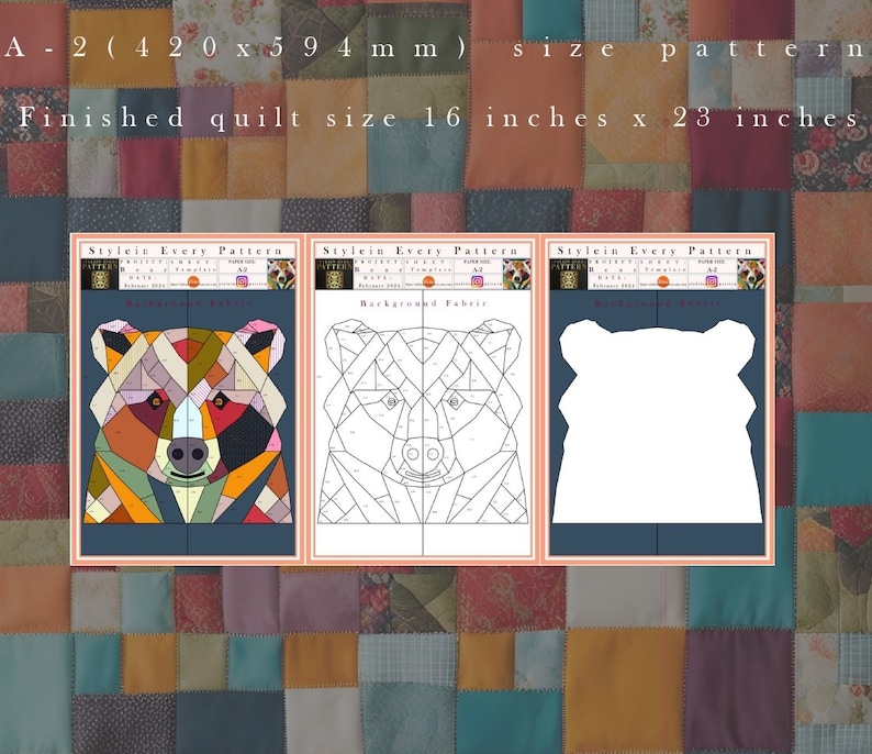 Bear Patchwork Pattern, Bear Quilt Pattern, Bear Sewing Pattern, Animal Quilt, Animal Patchwork ...