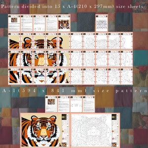 Tiger Patchwork Pattern , Tiger Sewing Pattern , Collage Quilt Tiger ...