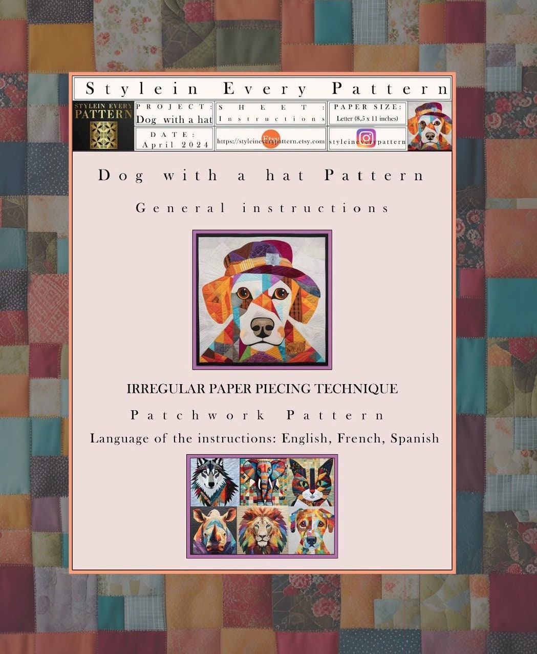 Dog Patchwork Pattern , Dog Sewing Pattern , Dog Patchwork Pattern With ...