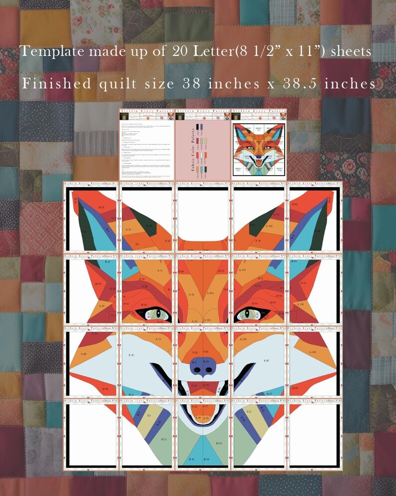 Fox Quilt Pattern , Fox Patchwork Pattern , Animal Quilt Pattern ...