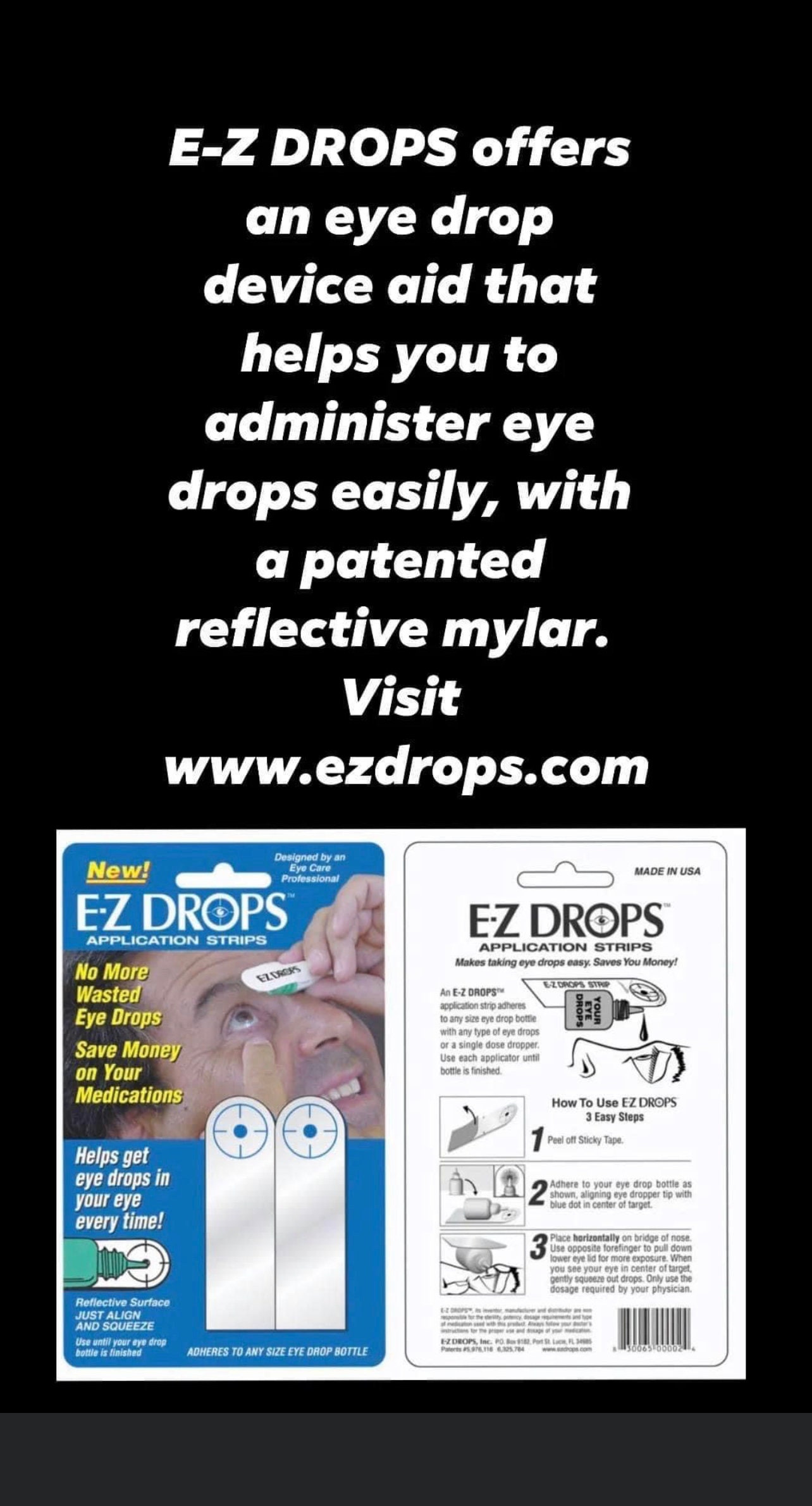 E-Z DROPS Eye Drop Application Strips, Guide, Device, Aid, Helper ...