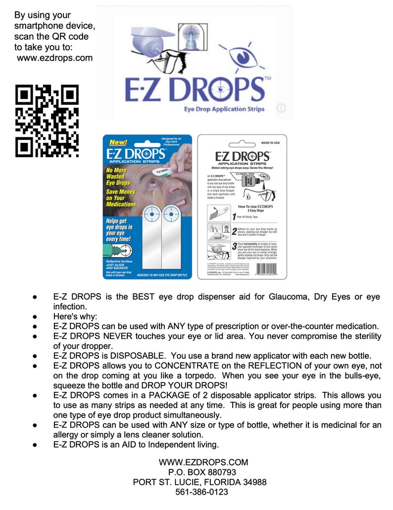 E-Z DROPS Eye Drop Application Strips, Guide, Device, Aid, Helper ...