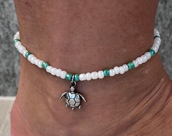 New Sea Turtle Anklet or Bracelet, Mother of Pearl, Boho Hippie Jewelry ...