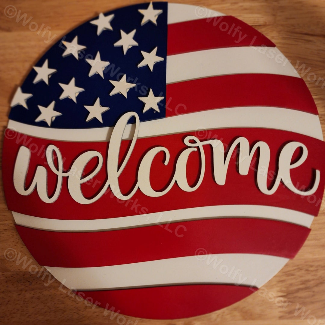 Patriotic Welcome Sign - Red Behind Welcome - Etsy