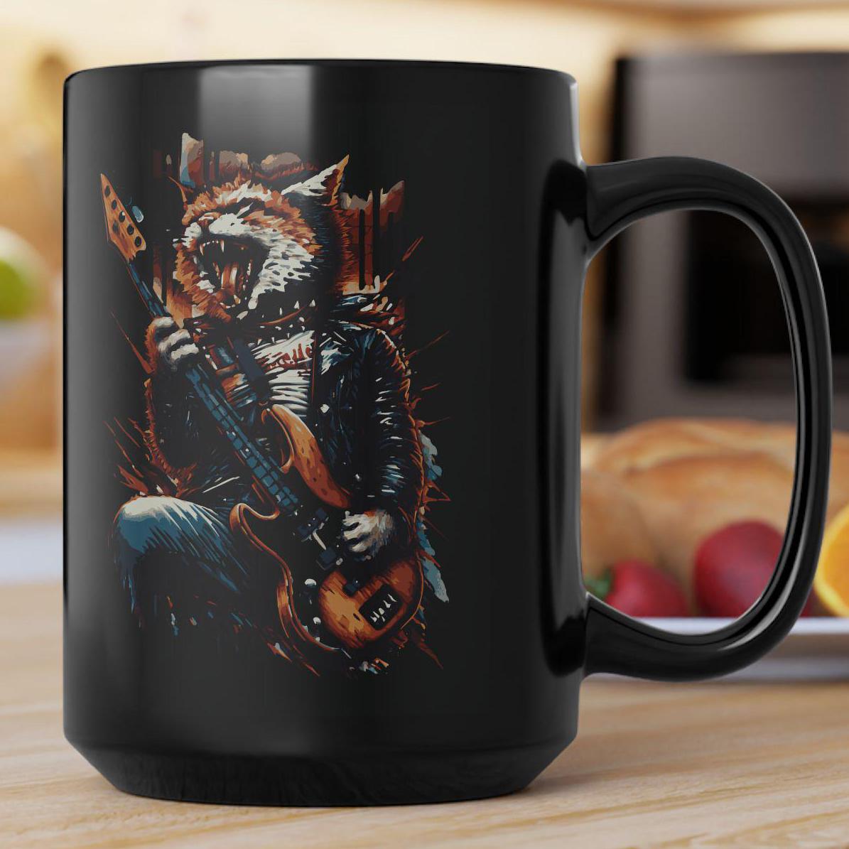 Rocker Cat Coffee Mug, Rockstar Cat Playing Bass, Cat Dad, Cat Mom, Cat ...