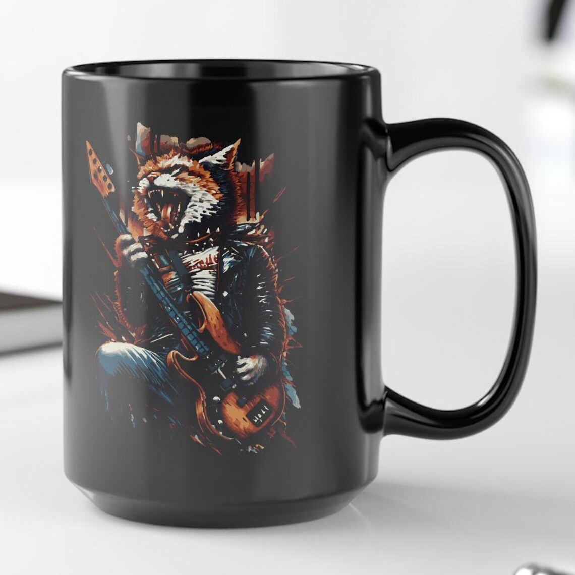 Rocker Cat Coffee Mug, Rockstar Cat Playing Bass, Cat Dad, Cat Mom, Cat ...