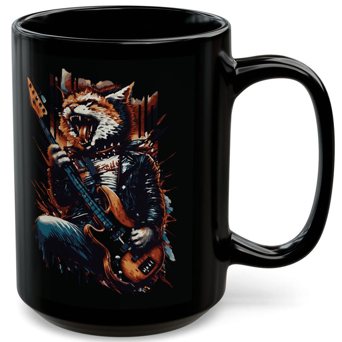 Rocker Cat Coffee Mug, Rockstar Cat Playing Bass, Cat Dad, Cat Mom, Cat ...