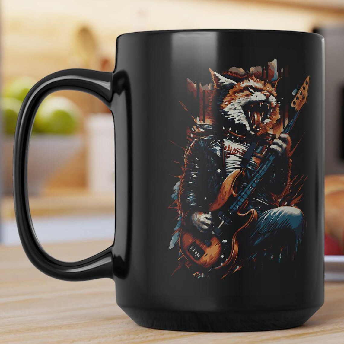 Rocker Cat Coffee Mug, Rockstar Cat Playing Bass, Cat Dad, Cat Mom, Cat ...
