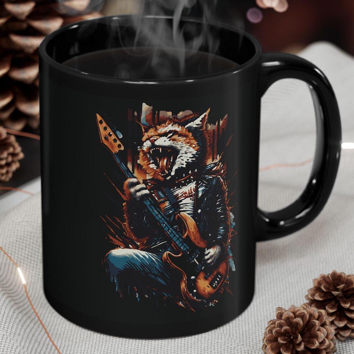 Rocker Cat Coffee Mug, Rockstar Cat Playing Bass, Cat Dad, Cat Mom, Cat ...